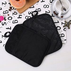 Lifaith 100% Cotton with Silicone Kitchen Everyday Basic Pot Holder Heat Resistant Coaster Potholder Oven Mitts with Pocket for Cooking and Baking Set of 2 Black