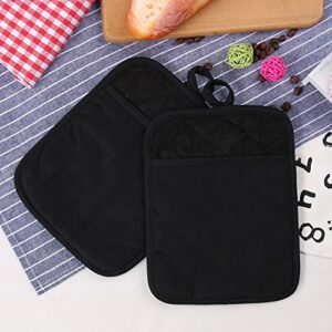 Lifaith 100% Cotton with Silicone Kitchen Everyday Basic Pot Holder Heat Resistant Coaster Potholder Oven Mitts with Pocket for Cooking and Baking Set of 2 Black