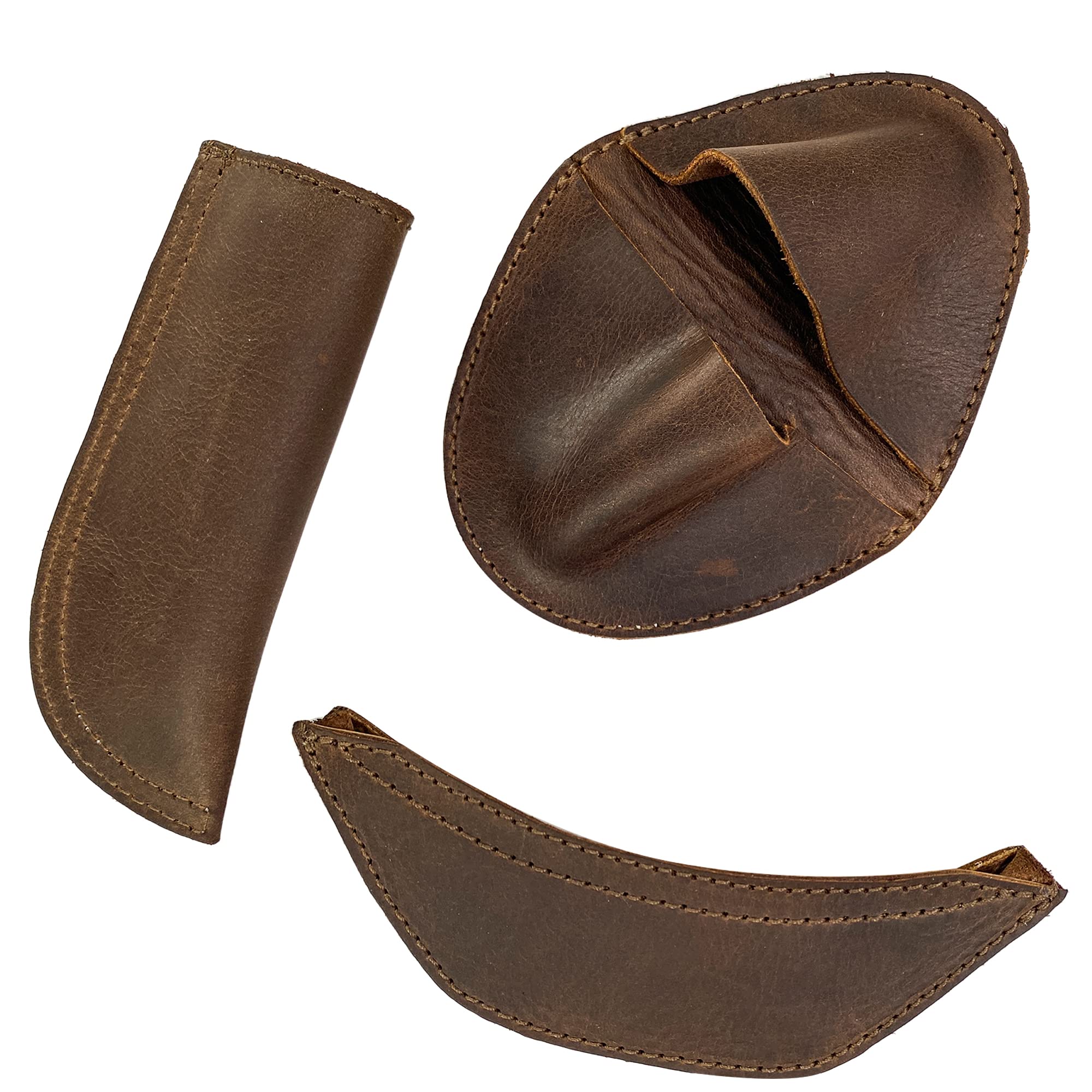 Cast Leather Co. - Rustic Hot Handle Holders (Set of 3) Panhandle, Side Kick & Grip Mitt Handmade from Full Grain Leahter, Assist Grip for Cast Iron Skillets & Pans - Bourbon Brown