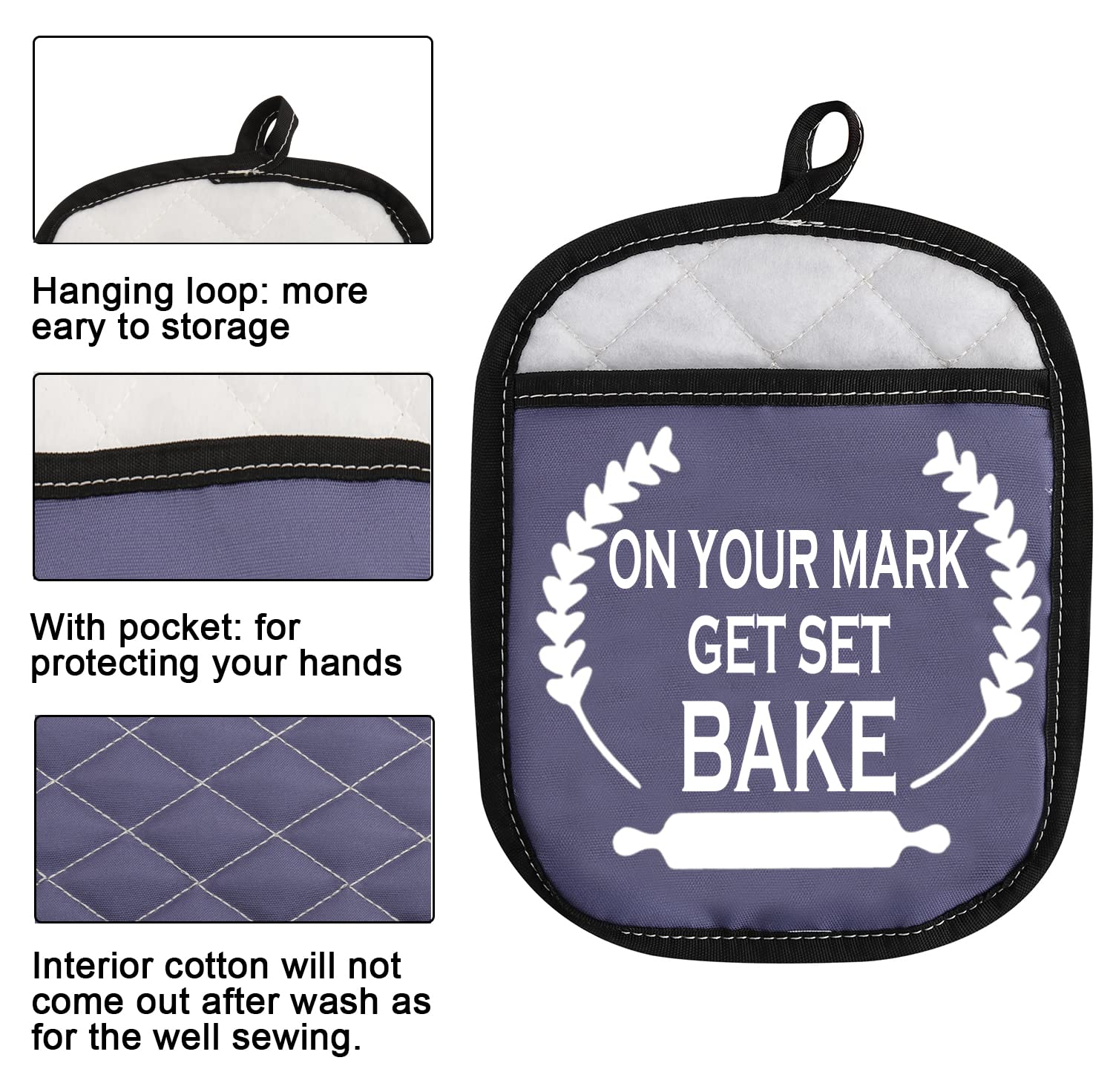 WCGXKO Baking Show Inspired Oven Pads Pot Holder with Pocket On You Mark Get Set Bake (Get Set Bake bl)