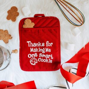 Teacher Appreciation Gift for Women - Thank You Present Potholder - One Smart Cookie Oven Mitt - Set of 2 (One Smart Cookie 3 pack)