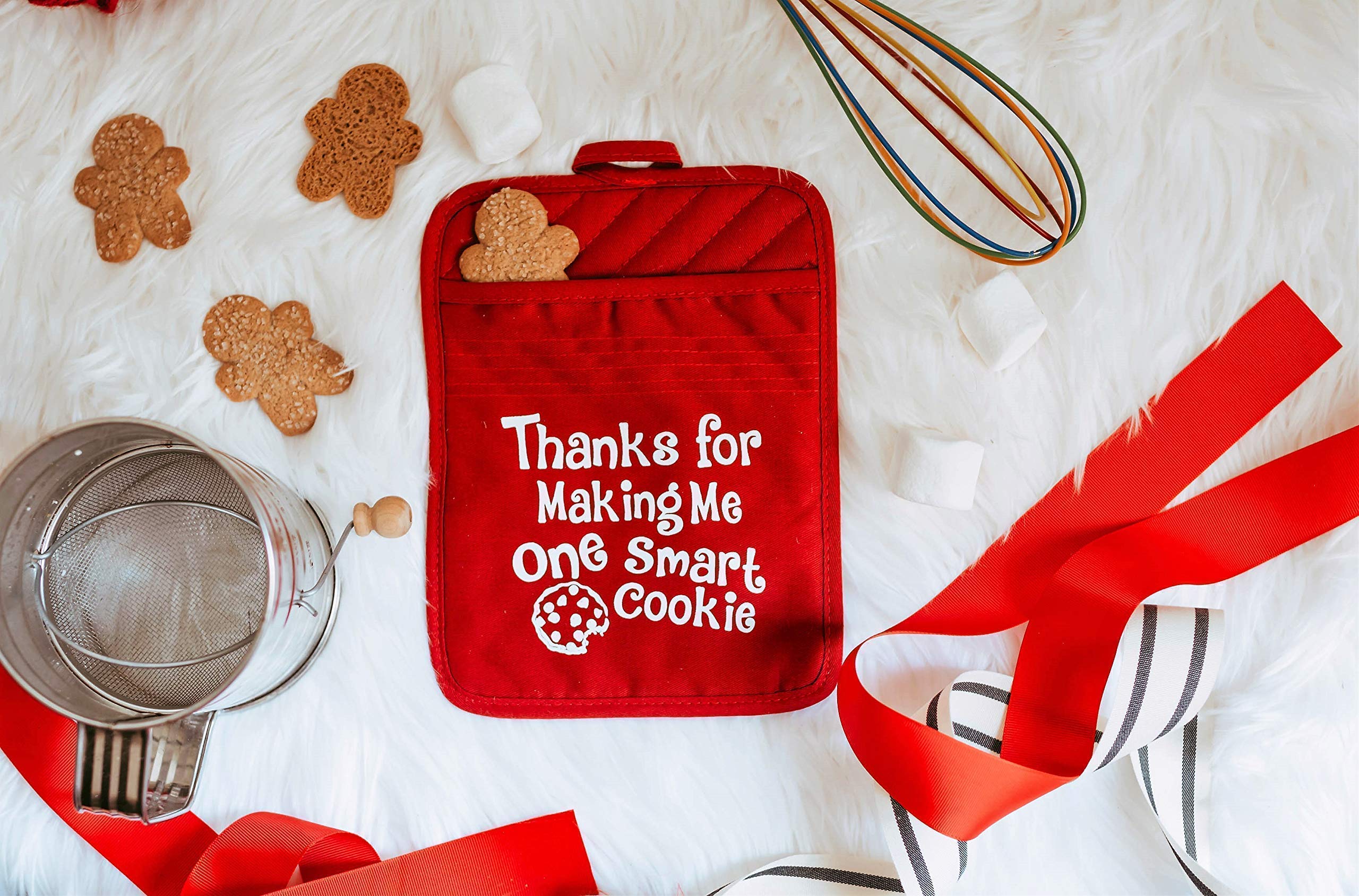 Teacher Appreciation Gift for Women - Thank You Present Potholder - One Smart Cookie Oven Mitt - Set of 2 (One Smart Cookie 3 pack)