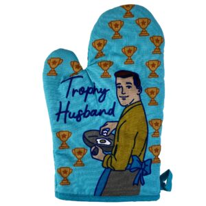 trophy husband oven mitt funny wedding gift fiance cooking kitchen glove funny graphic kitchenwear funny proposal novelty cookware blue oven mitt