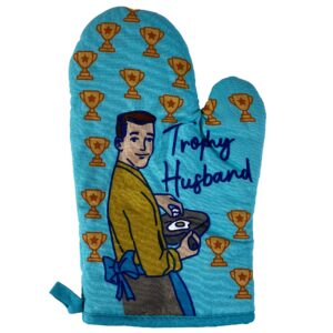 Trophy Husband Oven Mitt Funny Wedding Gift Fiance Cooking Kitchen Glove Funny Graphic Kitchenwear Funny Proposal Novelty Cookware Blue Oven Mitt