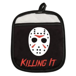 zjxhpo horror inspired pot holder killing it horror movie lover oven mitts gift halloween kitchen baking gloves baker oven pads (killing 2 holder)