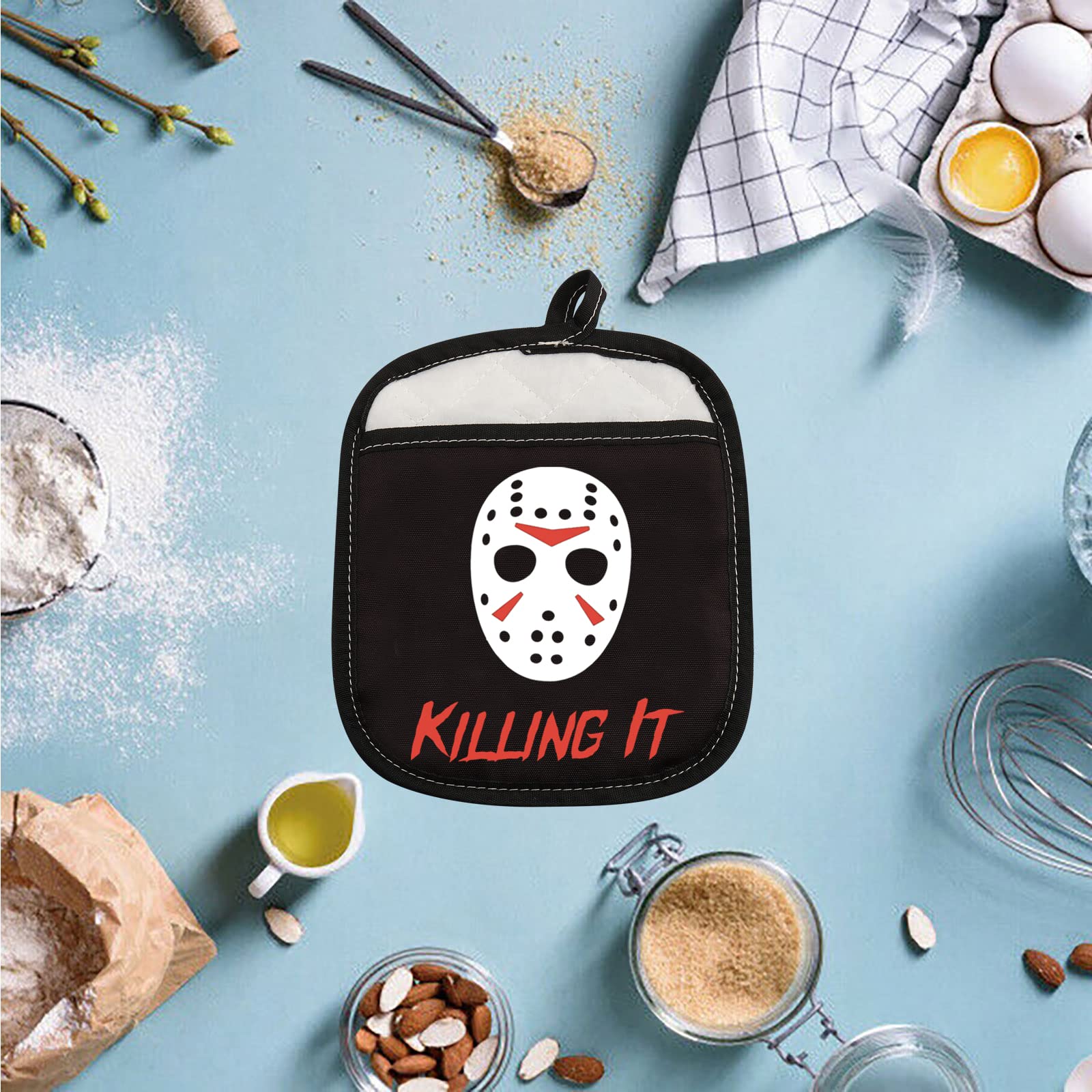 ZJXHPO Horror Inspired Pot Holder Killing It Horror Movie Lover Oven Mitts Gift Halloween Kitchen Baking Gloves Baker Oven Pads (Killing 2 Holder)