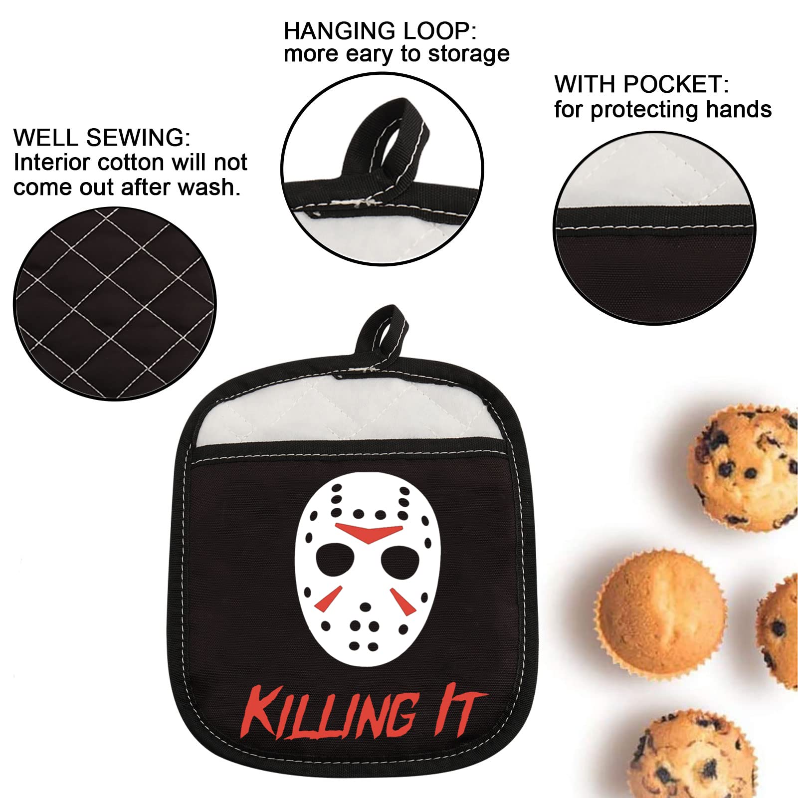 ZJXHPO Horror Inspired Pot Holder Killing It Horror Movie Lover Oven Mitts Gift Halloween Kitchen Baking Gloves Baker Oven Pads (Killing 2 Holder)