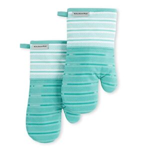 kitchenaid albany oven mitt 2-pack set, aqua sky, 7"x13"