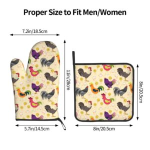 DEYIMERI Chickens Rooster Oven Mitts and Pot Holders Sets,Heat Resistant Oven Gloves with Hanging Loop for Safe Kitchen,Cooking,Baking,Grilling