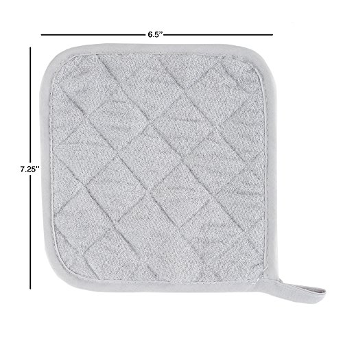 Pot Holder Set, 3 Piece Set of Heat Resistant Quilted Cotton Pot Holders by Lavish Home (Silver),White