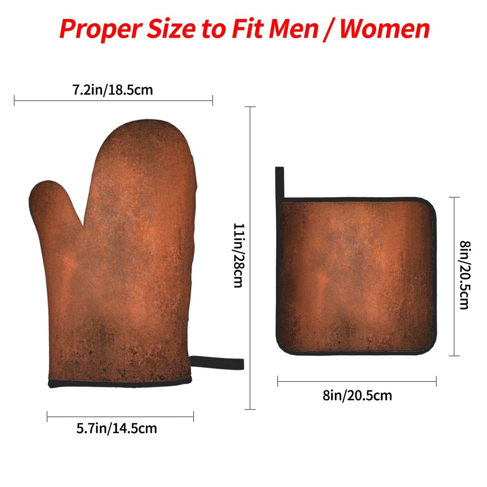 Oven Mitts and Pot Holders Sets of 4 Paint Hammered Abstract Orange Brown Vintage Aged Copper Burnt Dirty Dark Antique Polyester Oven Mitts with Oven Gloves and Hot Pads Potholders for Kitchen BBQ