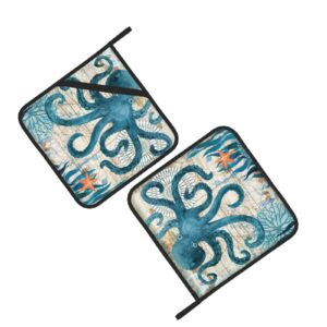 Sea Animals Octopus Pot Holders Set of 2 with Loop Heat Resistant Hot Pads for Cooking Baking Grilling