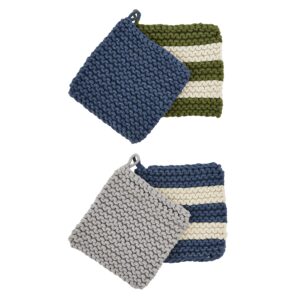 Mud Pie Crochet Pot Holder Set, Blue and Gray, 8" x 8"