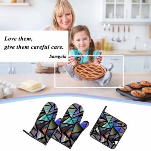 Samgula Iridescent Triangle Oven Mitts and Pot Holders Sets Gradient Stereoscopic Heat Resistant 3pcs for Cooking Baking BBQ