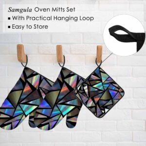 Samgula Iridescent Triangle Oven Mitts and Pot Holders Sets Gradient Stereoscopic Heat Resistant 3pcs for Cooking Baking BBQ