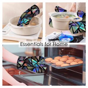 Samgula Iridescent Triangle Oven Mitts and Pot Holders Sets Gradient Stereoscopic Heat Resistant 3pcs for Cooking Baking BBQ