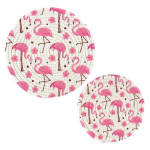 kigai pink tropical flamingo trivets for hot pots and pans and pot holders 2pcs – cotton rope round mats, hot pads for kitchens, coasters, placemats, spoon rest for cooking and baking