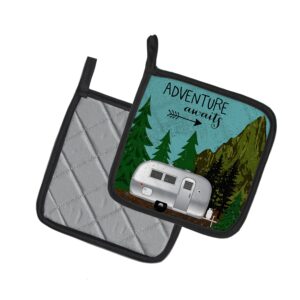 Caroline's Treasures VHA3022PTHD Airstream Camper Adventure Awaits Pair of Pot Holders Kitchen Heat Resistant Pot Holders Sets Oven Hot Pads for Cooking Baking BBQ, 7 1/2 x 7 1/2