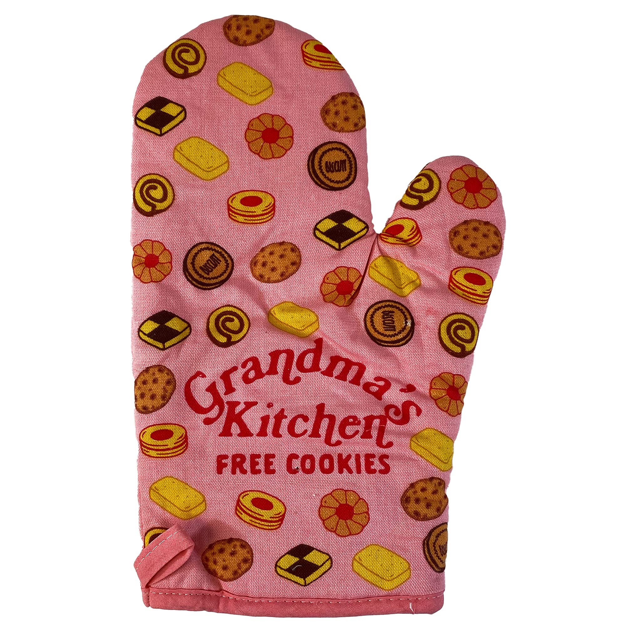 Grandmas Kitchen Free Cookies Oven Mitt Funny Grandmother Gift Baking Kitchen Glove Funny Graphic Kitchenwear Funny Grandma Novelty Cookware Pink Oven Mitt