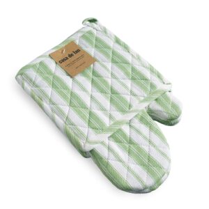 Oven Mitts & Potholder Set - Durable Heat Resistant Gloves - Thick Mittens for Kitchen - Suitable for Cooking, Baking, Grilling – BBQ - 2 Oven Mitts & 2 Potholders – Grass Green Stripes - Casa De Lan