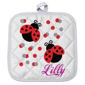 personalized custom text two cute ladybugs polyester pot holder trivets