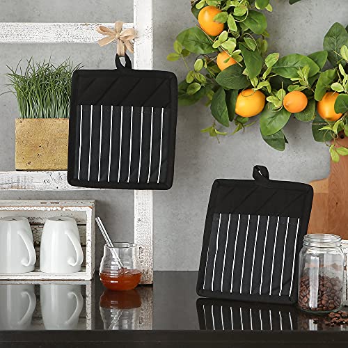 Professional and Commercial Grade, Chef Stripe Kitchen, Potholders, Black