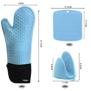 Fantecia Oven Mitt Set, Silicone Oven Mitts with Pot Holders and Trivet Mats, Heat Resistant, Anti-Slip and Easy to Clean