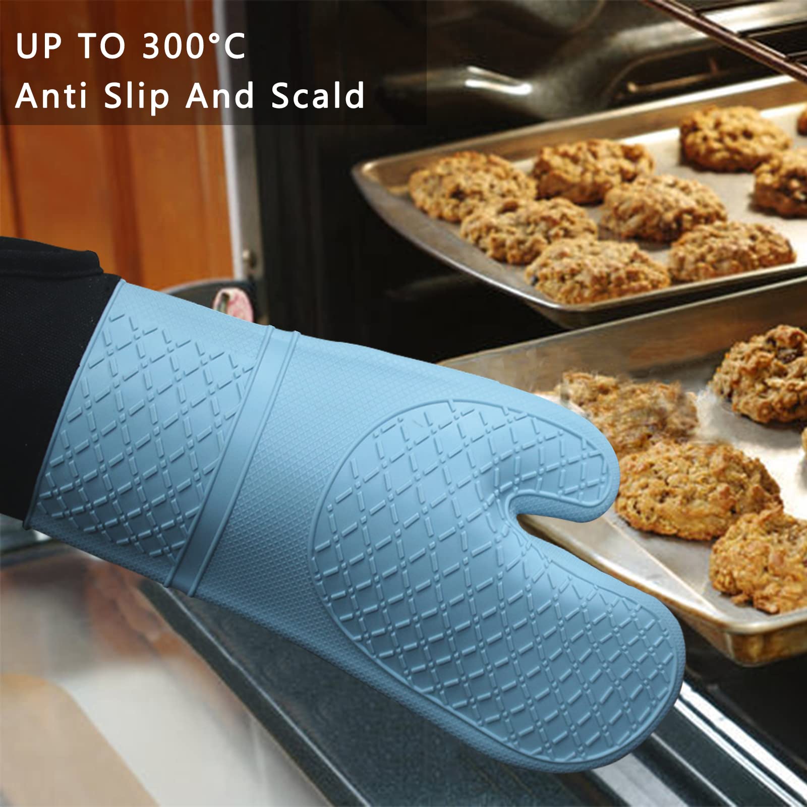 Fantecia Oven Mitt Set, Silicone Oven Mitts with Pot Holders and Trivet Mats, Heat Resistant, Anti-Slip and Easy to Clean