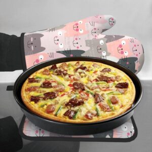 Oplp Funny Pink Cute Cats Oven Mitts and Pot Holders Heat Resistant Oven Mitts Safe for Baking Cooking BBQ