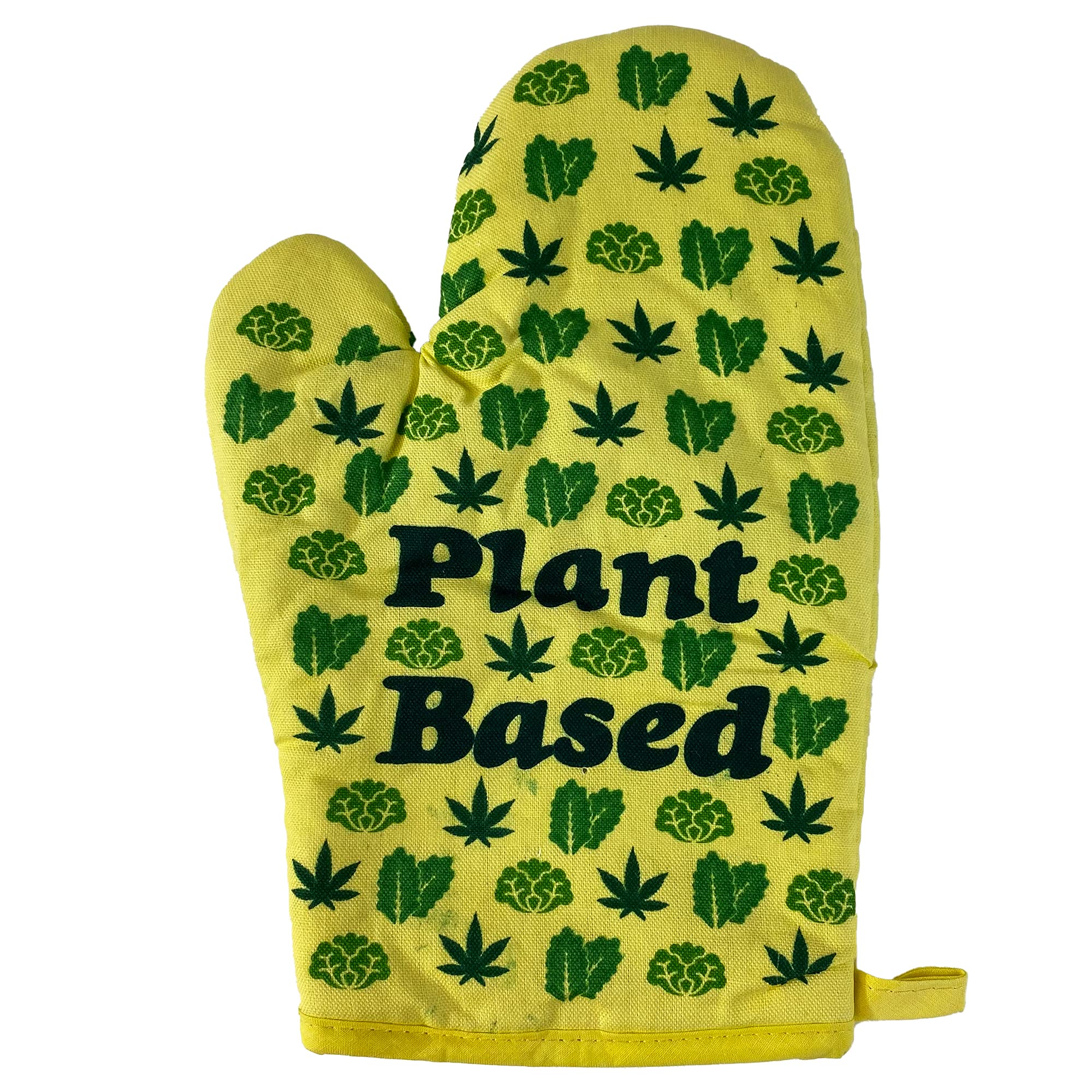 Plant Based Oven Mitt Funny 420 Weed Marijuana Pot Chef Kitchen Glove Funny Graphic Kitchenwear 420 Funny Food Novelty Cookware Yellow Oven Mitt