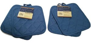 pack of four (4) blue home store cotton pot holders (2 sets of 2)