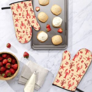 Lobster Print Oven Mitts/Gloves 1 Pair, for Home Kitchen Cooking Baking BBQ for Women/Men