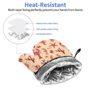 Lobster Print Oven Mitts/Gloves 1 Pair, for Home Kitchen Cooking Baking BBQ for Women/Men