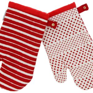 Cuisinart Reversible Print Oven Mitts, 2pk - Heat Resistant Oven Gloves Provide Protection and Safe Insulation to Handle Hot Kitchen Items - Non Slip Oven Mitt Set with Hanging Loop - Salsa Red