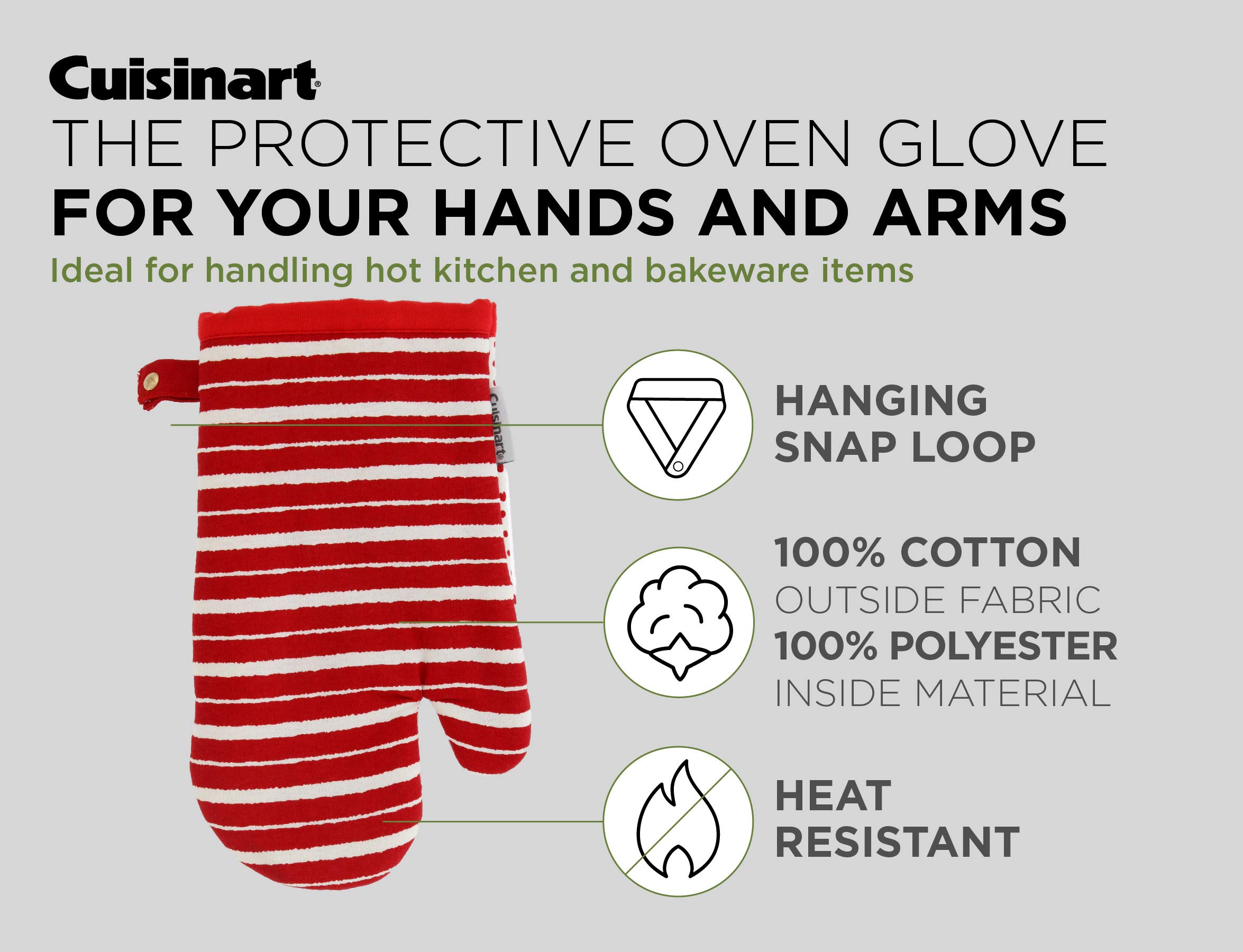 Cuisinart Reversible Print Oven Mitts, 2pk - Heat Resistant Oven Gloves Provide Protection and Safe Insulation to Handle Hot Kitchen Items - Non Slip Oven Mitt Set with Hanging Loop - Salsa Red