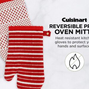 Cuisinart Reversible Print Oven Mitts, 2pk - Heat Resistant Oven Gloves Provide Protection and Safe Insulation to Handle Hot Kitchen Items - Non Slip Oven Mitt Set with Hanging Loop - Salsa Red