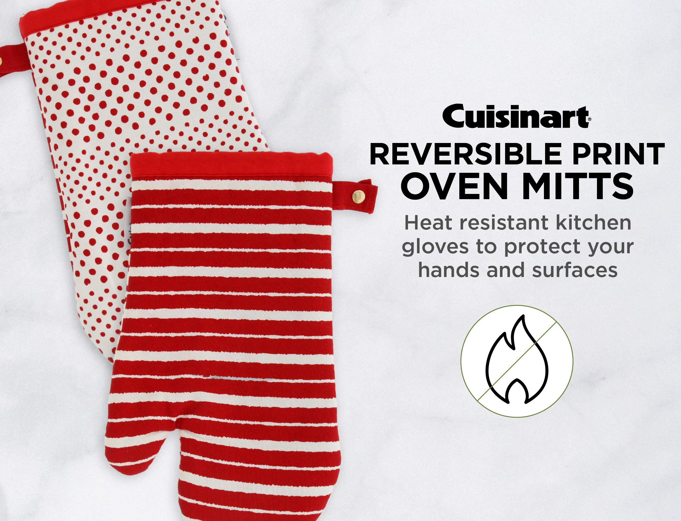 Cuisinart Reversible Print Oven Mitts, 2pk - Heat Resistant Oven Gloves Provide Protection and Safe Insulation to Handle Hot Kitchen Items - Non Slip Oven Mitt Set with Hanging Loop - Salsa Red