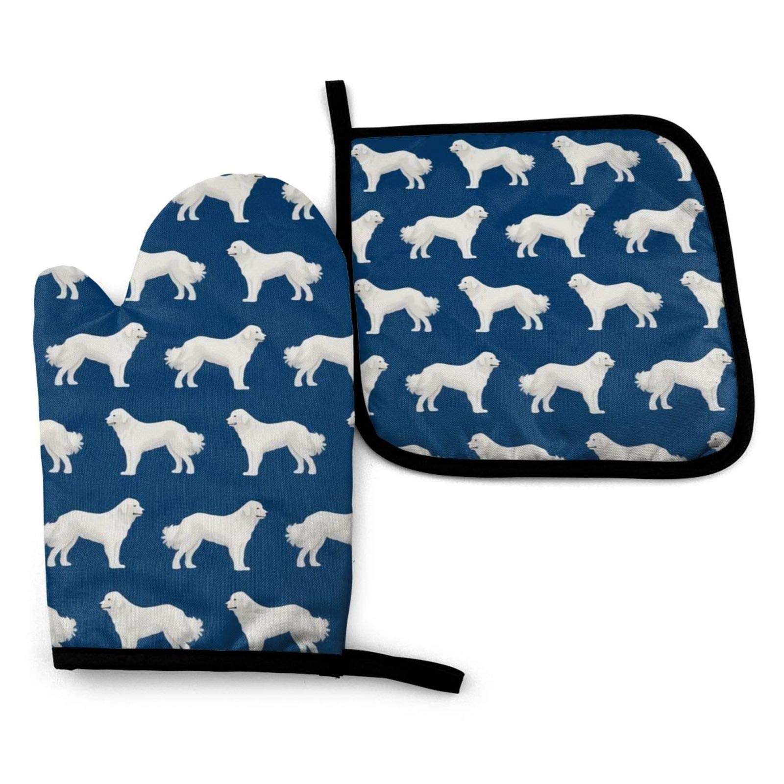 Great Pyrenees Cute Dogs Oven Mitts and Pot Holders Set Kitchen Gift Set for Kitchen Cooking Baking, BBQ