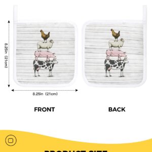 Pot Holders Set of 2,Cow Pig Sheep Chicken Farm Animal Potholder for Kitchen Heat-Proof Hot Pads,Vintage White Wooden Board Hot Mats Potholders for Cooking Baking BBQ