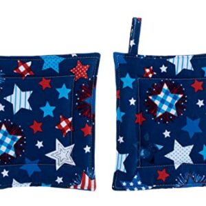 USA Stars and Stripes Pot Holders, Set of 2 Patriotic Potholders for Kitchen Decor