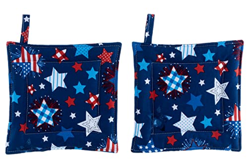 USA Stars and Stripes Pot Holders, Set of 2 Patriotic Potholders for Kitchen Decor