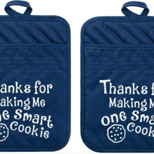 Teachers Gift for Women, Appreciation Week Pot Holder, One Smart Cookie Thank You Present Potholder - Set of 2 Blue