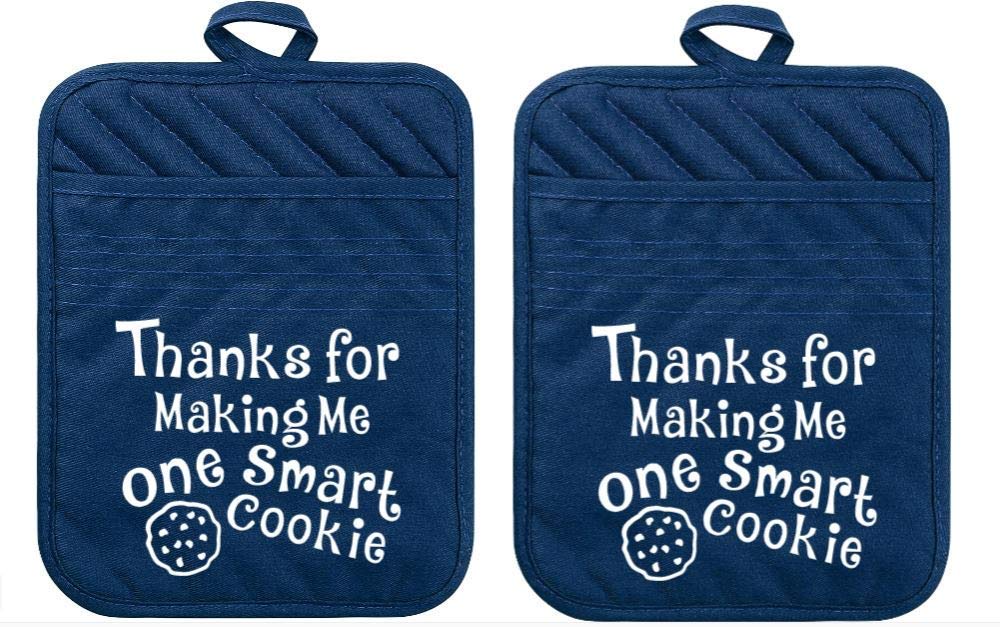 Teachers Gift for Women, Appreciation Week Pot Holder, One Smart Cookie Thank You Present Potholder - Set of 2 Blue