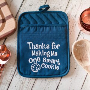 Teachers Gift for Women, Appreciation Week Pot Holder, One Smart Cookie Thank You Present Potholder - Set of 2 Blue