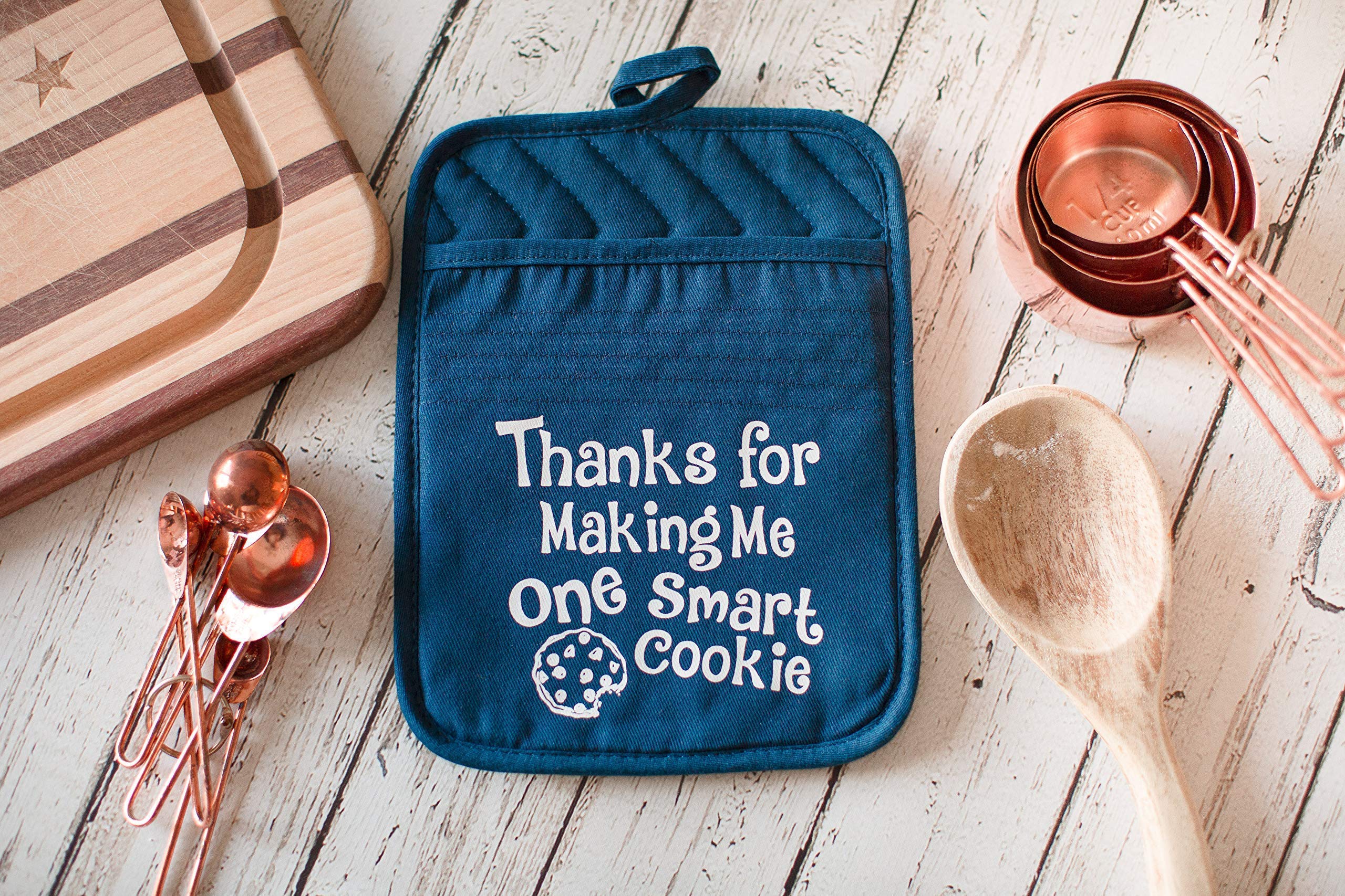 Teachers Gift for Women, Appreciation Week Pot Holder, One Smart Cookie Thank You Present Potholder - Set of 2 Blue