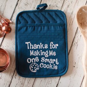 Teachers Gift for Women, Appreciation Week Pot Holder, One Smart Cookie Thank You Present Potholder - Set of 2 Blue