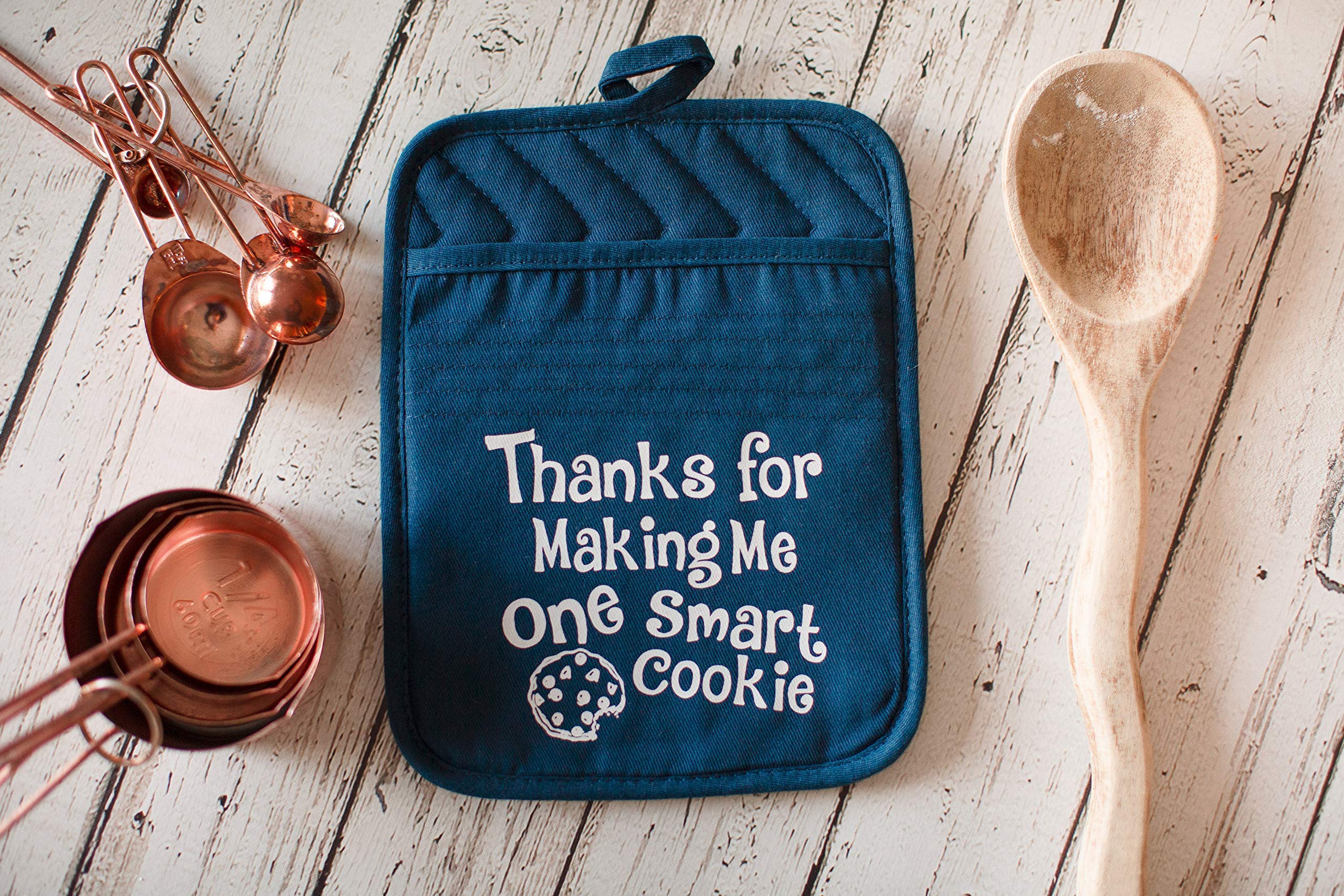 Teachers Gift for Women, Appreciation Week Pot Holder, One Smart Cookie Thank You Present Potholder - Set of 2 Blue