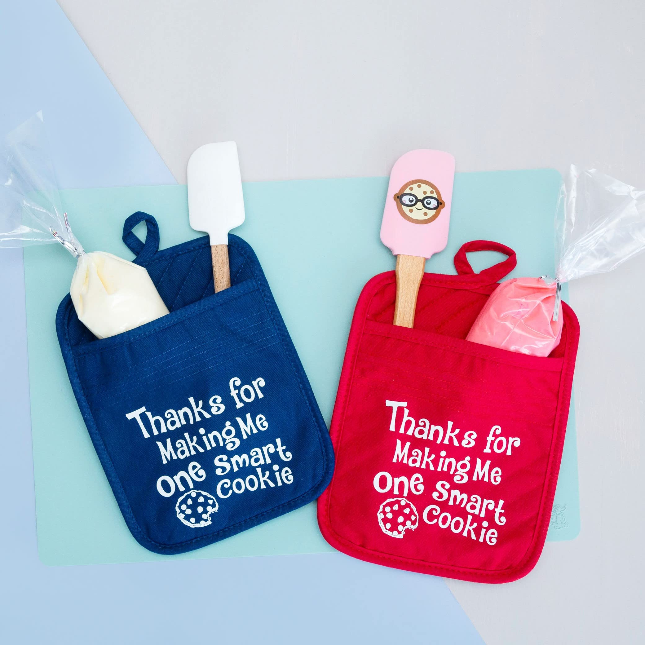 Teachers Gift for Women, Appreciation Week Pot Holder, One Smart Cookie Thank You Present Potholder - Set of 2 Blue