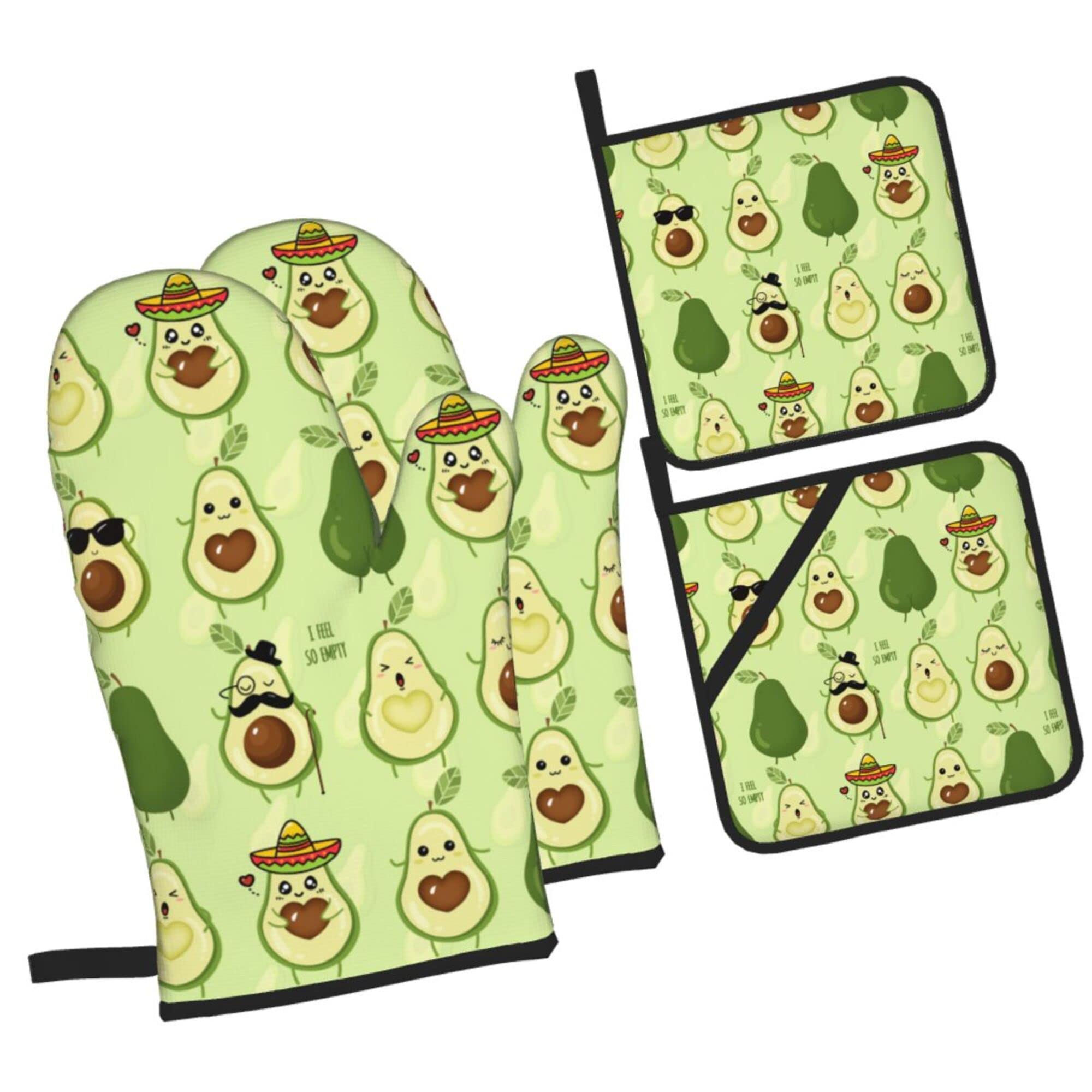 HISORO Cute Avocados Oven Mitts and Pot Holders Sets for Gift Set Kitchen Heat Resistant Waterproof Durable for BBQ Cooking Baking