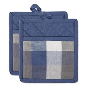 DII Tri-Color Check Collection Kitchen, Potholder Set, French Blue, 2 Piece